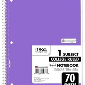 Mead Spiral Notebooks, 6 Pack, 1-Subject, College Ruled Paper, 10-1/2" x 8”, 70 Sheets per Notebook, Assorted Colors (73065)…