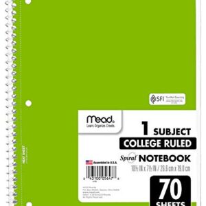 Mead Spiral Notebooks, 6 Pack, 1-Subject, College Ruled Paper, 10-1/2" x 8”, 70 Sheets per Notebook, Assorted Colors (73065)…