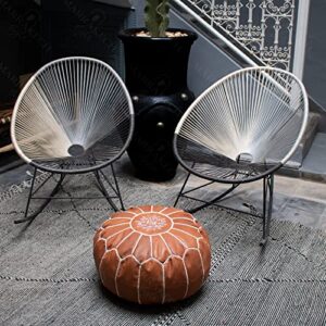 MARRAKESH STYLE Comfortable Leather Ottoman Pouf - Handmade Unstuffed Moroccan Pouf Cover - Round Pouf & Foot Rest Ottoman - Perfect for Living Rooms Bedrooms & Kids Room - Brown