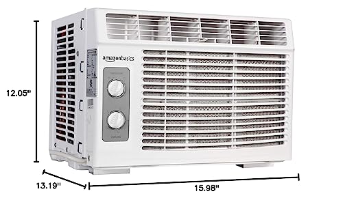 Amazon Basics Window Mounted Air Conditioner with Mechanical Control Cools 150 Square Feet, 5000 BTU, AC Unit, White