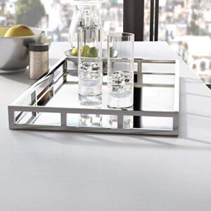 Le'raze Mirrored Vanity Tray, Decorative Tray with Chrome Rails for Display, Perfume, Vanity, Dresser and Bathroom, Elegant Mirror Tray Makes A Great Bling Gift –16X10 Inch