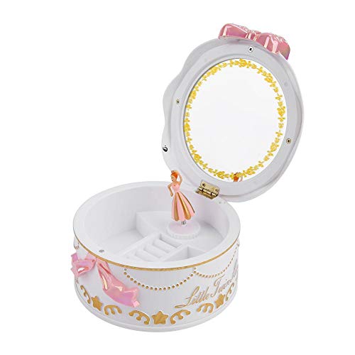 Music Boxes For Girls, Round Music Box for Girls With Mirror, Miniature 360 Degree Rotary Girl And Jewelry Storage Functional Baby Toys(White)