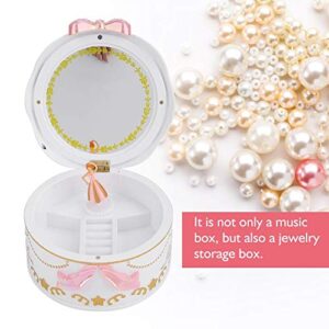 Music Boxes For Girls, Round Music Box for Girls With Mirror, Miniature 360 Degree Rotary Girl And Jewelry Storage Functional Baby Toys(White)