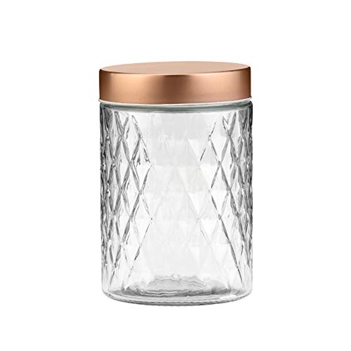 Amici Home Desmond Glass Canister | Set of 3 | Dry Food Storage Container with Airtight Copper Lid | Clear Glass Jar for Kitchen & Pantry Organization | 32, 48, & 60 Oz