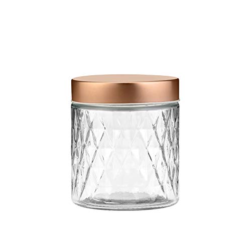 Amici Home Desmond Glass Canister | Set of 3 | Dry Food Storage Container with Airtight Copper Lid | Clear Glass Jar for Kitchen & Pantry Organization | 32, 48, & 60 Oz