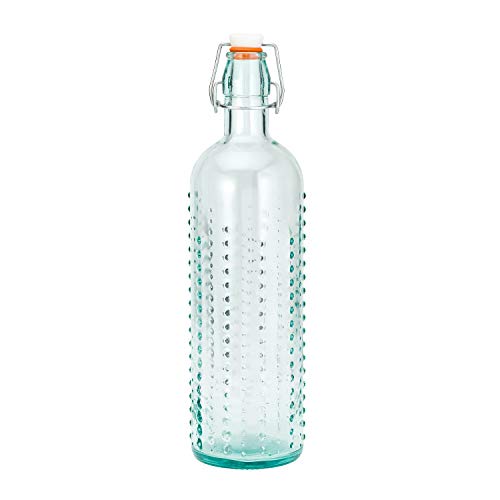 Amici Home Urchin DOF Glass and Bottle Set | 12 Oz Glasses & 34 Oz Bottle | Italian Made, Recycled Green Glass | Hobnail Drinkware for Water, Juice, Cocktails (Set of 6 Glasses & Bottle)