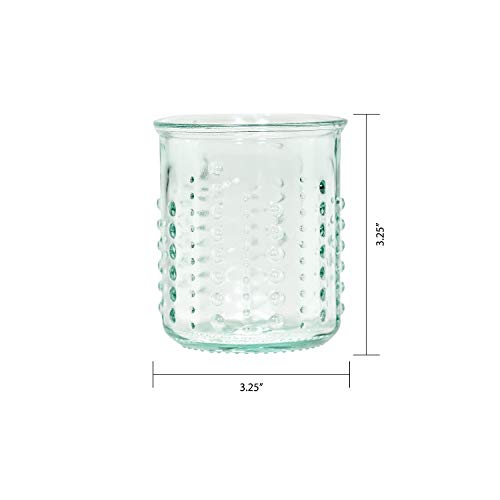 Amici Home Urchin DOF Glass and Bottle Set | 12 Oz Glasses & 34 Oz Bottle | Italian Made, Recycled Green Glass | Hobnail Drinkware for Water, Juice, Cocktails (Set of 6 Glasses & Bottle)