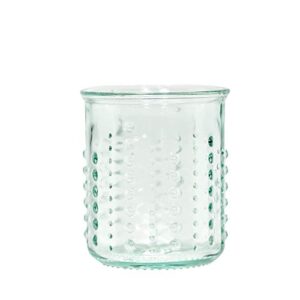 Amici Home Urchin DOF Glass and Bottle Set | 12 Oz Glasses & 34 Oz Bottle | Italian Made, Recycled Green Glass | Hobnail Drinkware for Water, Juice, Cocktails (Set of 6 Glasses & Bottle)