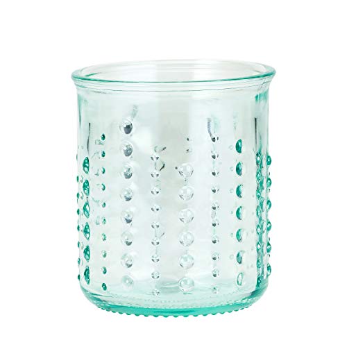 Amici Home Urchin DOF Glass and Bottle Set | 12 Oz Glasses & 34 Oz Bottle | Italian Made, Recycled Green Glass | Hobnail Drinkware for Water, Juice, Cocktails (Set of 6 Glasses & Bottle)