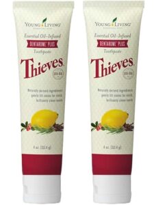 young living thieves dentarome plus toothpaste - 4 oz (2-pack) - natural oral care for a bright smile - thieves-infused toothpaste - naturally derived ingredients