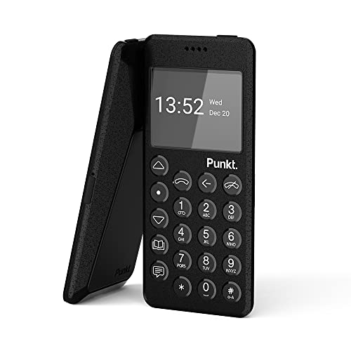 Punkt. MP02 New Generation 4G LTE Minimalist Mobile Phone, Unlocked, Nano-SIM, Wi-Fi Hotspot, Digital Security, 2GB RAM+16GB Storage, 1280 mAh Battery, Multiband – Black