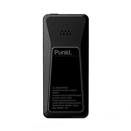 Punkt. MP02 New Generation 4G LTE Minimalist Mobile Phone, Unlocked, Nano-SIM, Wi-Fi Hotspot, Digital Security, 2GB RAM+16GB Storage, 1280 mAh Battery, Multiband – Black