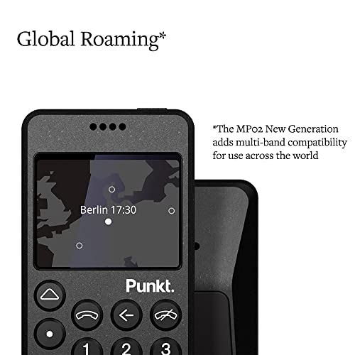 Punkt. MP02 New Generation 4G LTE Minimalist Mobile Phone, Unlocked, Nano-SIM, Wi-Fi Hotspot, Digital Security, 2GB RAM+16GB Storage, 1280 mAh Battery, Multiband – Black