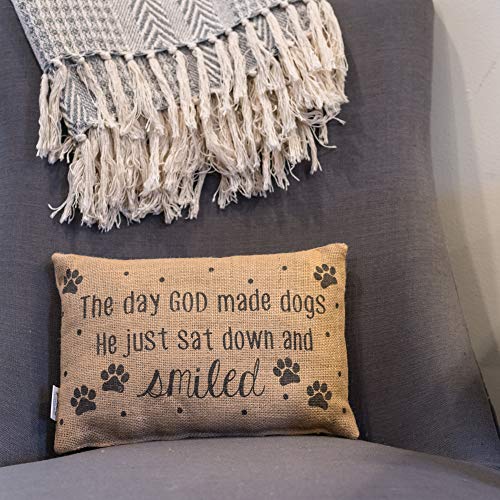 The Country House Collection Primitive Burlap Jute Brown and Black 12" x 8" Throw Pillow (The Day God Made Dogs)