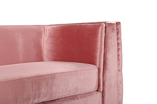 Iconic Home Saratov Sofa Velvet Upholstered Button Tufted Curved Shelter Arm Design Espresso Finished Wood Legs Modern Transitional Blush