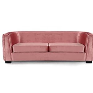 Iconic Home Saratov Sofa Velvet Upholstered Button Tufted Curved Shelter Arm Design Espresso Finished Wood Legs Modern Transitional Blush