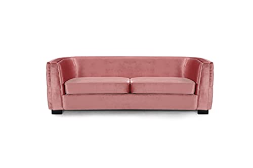 Iconic Home Saratov Sofa Velvet Upholstered Button Tufted Curved Shelter Arm Design Espresso Finished Wood Legs Modern Transitional Blush