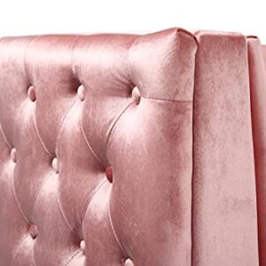 Iconic Home Saratov Sofa Velvet Upholstered Button Tufted Curved Shelter Arm Design Espresso Finished Wood Legs Modern Transitional Blush