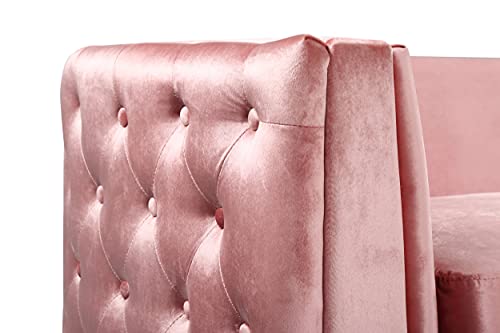 Iconic Home Saratov Sofa Velvet Upholstered Button Tufted Curved Shelter Arm Design Espresso Finished Wood Legs Modern Transitional Blush