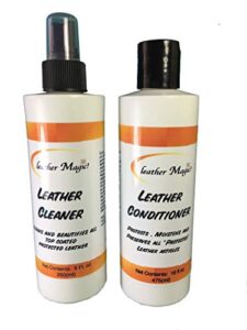 leather magic leather cleaner & leather conditioner combo pack 8 oz size. cleans, beautifies and protects all top grain/coated leather.