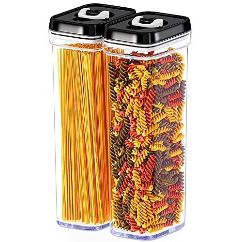 DWËLLZA KITCHEN Pasta Storage Containers for Pantry Airtight - 2 Pc Spaghetti Container Storage - Ideal for Spaghetti & Noodles, Kitchen Pantry Organization and Storage - Keeps Food Fresh & Dry