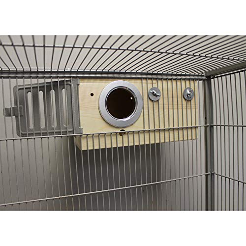 Sturdy Nest Box - Cage Attachment, Hinged Lid, Perching Ledge - for Sugar Glider, Squirrel, Rat, Finch, Parakeet, Lovebird, Parrotlet, Lovebird, Canary, Cockatiel, Other Birds & Small Pets (Large)