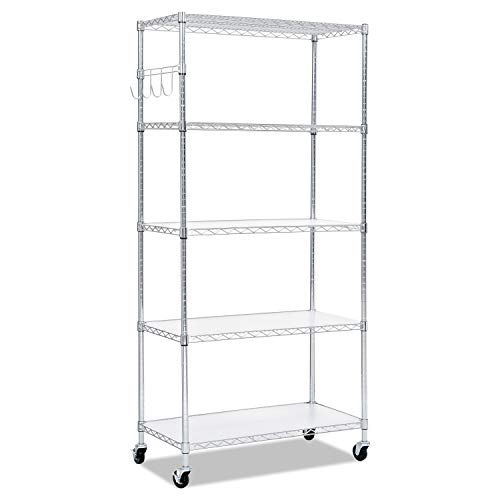 Alera SW653618SR 36 in. x 18 in. x 72 in. Five-Shelf Wire Shelving Kit with Casters and Shelf Liners - Silver