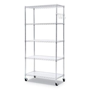 Alera SW653618SR 36 in. x 18 in. x 72 in. Five-Shelf Wire Shelving Kit with Casters and Shelf Liners - Silver