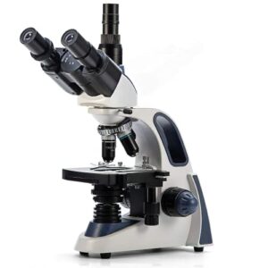 swift sw380t 40x-2500x magnification, siedentopf head, research-grade trinocular microscope compound lab with wide-field 10x/25x eyepieces, mechanical stage, ultra-precise focusing, camera-compatible