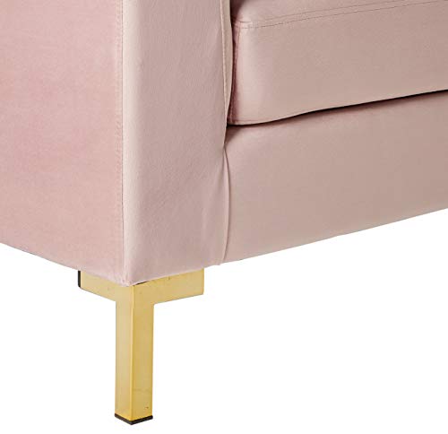 Iconic Home Girardi Modular Chaise Sectional Sofa Velvet Upholstered Solid Gold Tone Metal Y-Leg with 6 Throw Pillows Modern Contemporary, Blush