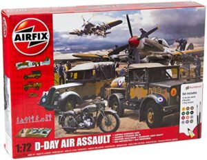 airfix d-day air assault 1:72 wwii military diorama plastic model gift set a50157a, multi