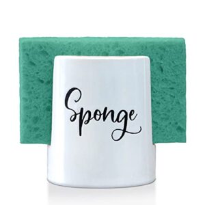 home acre designs sponge holder for kitchen sink - ceramic porcelain cup for sponges - rustic farmhouse decor - white