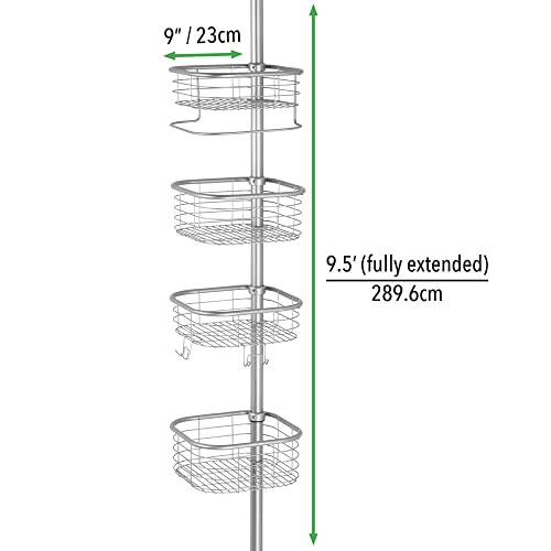 mDesign Metal Bathroom Shower Storage Constant Tension Pole Caddy - Adjustable Height - 4 Positionable Baskets - for Organizing and Containing Hand Soap, Body Wash, Wash Cloths, Razors - Chrome