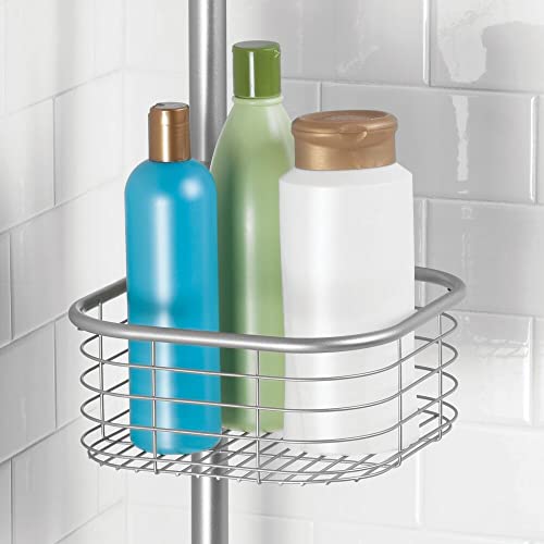 mDesign Metal Bathroom Shower Storage Constant Tension Pole Caddy - Adjustable Height - 4 Positionable Baskets - for Organizing and Containing Hand Soap, Body Wash, Wash Cloths, Razors - Chrome