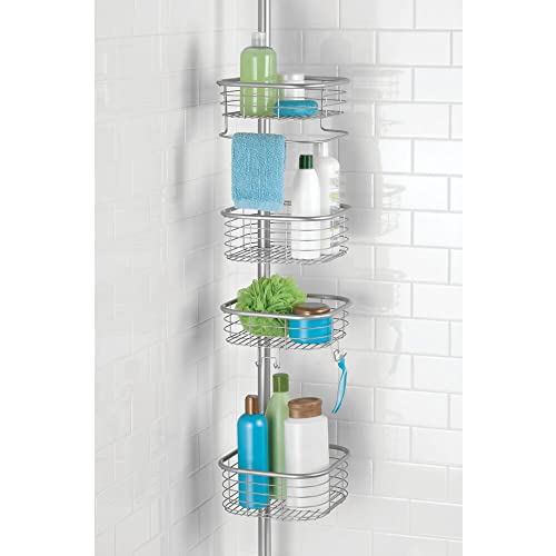 mDesign Metal Bathroom Shower Storage Constant Tension Pole Caddy - Adjustable Height - 4 Positionable Baskets - for Organizing and Containing Hand Soap, Body Wash, Wash Cloths, Razors - Chrome