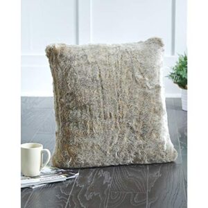 Signature Design by Ashley Raegan Faux Fur Throw Pillow 20 x 20 Inches, Light Brown & Gray