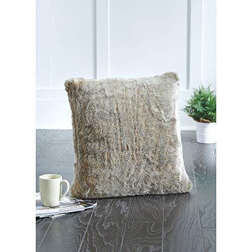 Signature Design by Ashley Raegan Faux Fur Throw Pillow 20 x 20 Inches, Light Brown & Gray