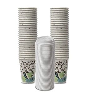 dixie perfectouch wisesize coffee design insulated paper cup, 12oz cups and lids bundle (12 oz, 50 cups, 50 lids)