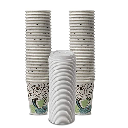 Dixie PerfecTouch WiseSize Coffee Design Insulated Paper Cup, 12oz Cups and Lids Bundle (12 oz, 50 Cups, 50 Lids)