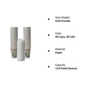 Dixie PerfecTouch WiseSize Coffee Design Insulated Paper Cup, 12oz Cups and Lids Bundle (12 oz, 50 Cups, 50 Lids)