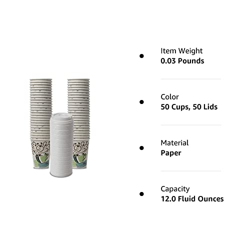 Dixie PerfecTouch WiseSize Coffee Design Insulated Paper Cup, 12oz Cups and Lids Bundle (12 oz, 50 Cups, 50 Lids)