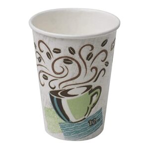 Dixie PerfecTouch WiseSize Coffee Design Insulated Paper Cup, 12oz Cups and Lids Bundle (12 oz, 50 Cups, 50 Lids)