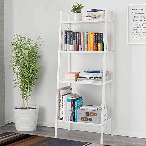 Goujxcy 4 Tier Bookshelf,Wall Bookshelves Leaning Ladder Bookshelf Metal Book Rack Narrow Shelving Unit Entryway Cabinet Organizer Display Home Furniture