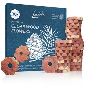 cedar wood closet freshener for clothes hangers: 30 cedar wood flowers for wardrobe closet – cedar hangers – wood ring pack – closet freshener lavodia