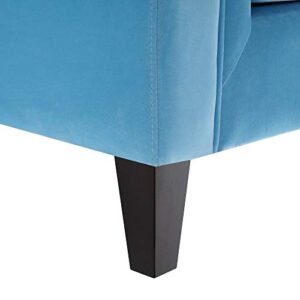 Inspired Home Sky Blue Velvet Sofa - Design: Lotte | Tufted | Square Arms | Tapered Legs | Contemporary