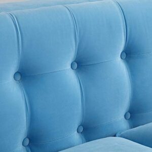 Inspired Home Sky Blue Velvet Sofa - Design: Lotte | Tufted | Square Arms | Tapered Legs | Contemporary