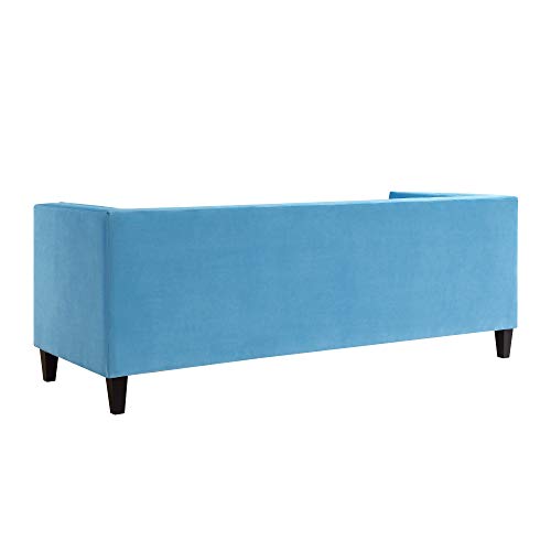 Inspired Home Sky Blue Velvet Sofa - Design: Lotte | Tufted | Square Arms | Tapered Legs | Contemporary