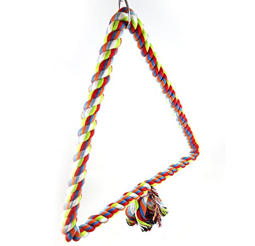 Spoiled Pet® Large Triangle Bird Rope Swing Perch - All Natural Materials - Safe to Climb and Chew - Bird Cage Toy Accessory - Great for African Grey Parrots, Cockatiels, Parakeets, Cockatoos