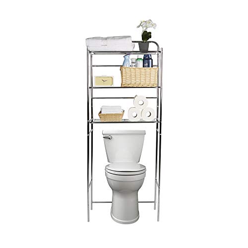 Mind Reader Alloy Collection, 3-Tier Over The Toilet Space Saver Rack, Metal, 23.5" L x 10.25" W x 70.5" H, Silver