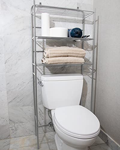 Mind Reader Alloy Collection, 3-Tier Over The Toilet Space Saver Rack, Metal, 23.5" L x 10.25" W x 70.5" H, Silver